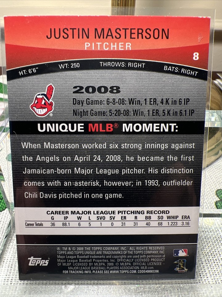 2009 Topps Unique Baseball Card #8 Justin Masterson Cleveland Indians ...