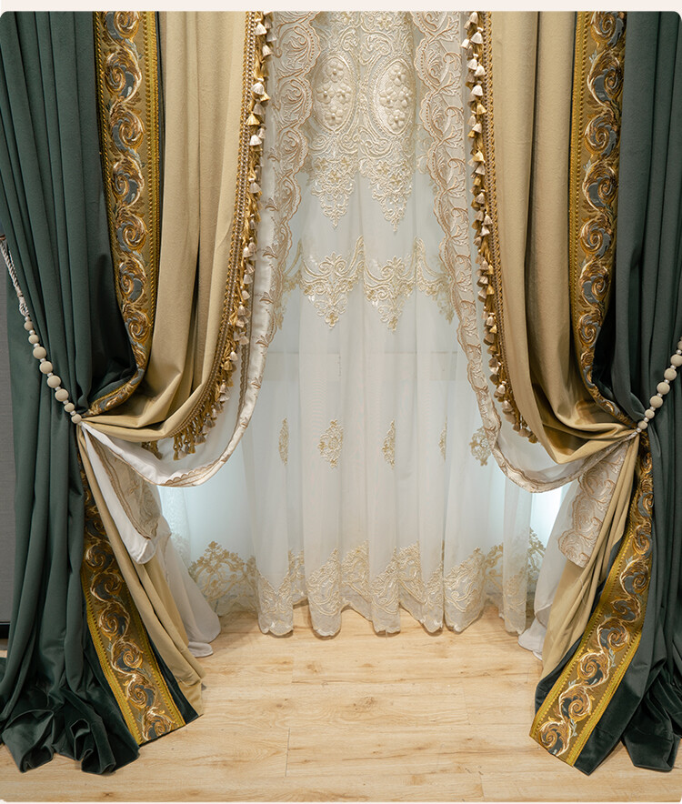 European Dark grey luxury velvet thick cloth blackout curtain tulle ...