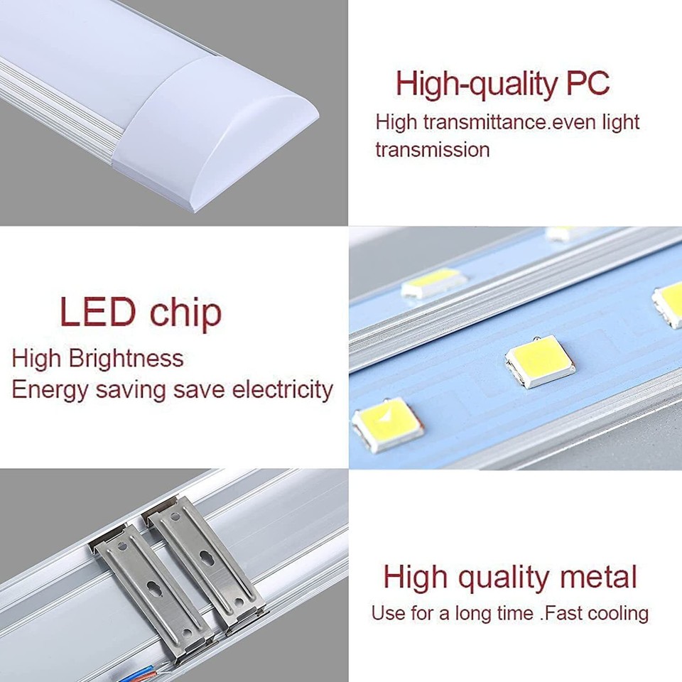 LED Batten Light 6500K Daylight Fluorescent Strip Light Slim Fitting ...