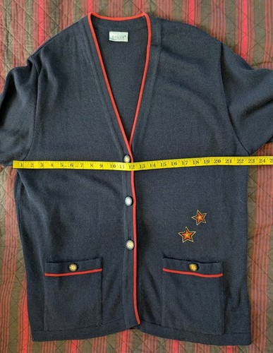 Horst Basler Blue Oversized Cardigan Embroidered Stars Sleeve Stripes L ...