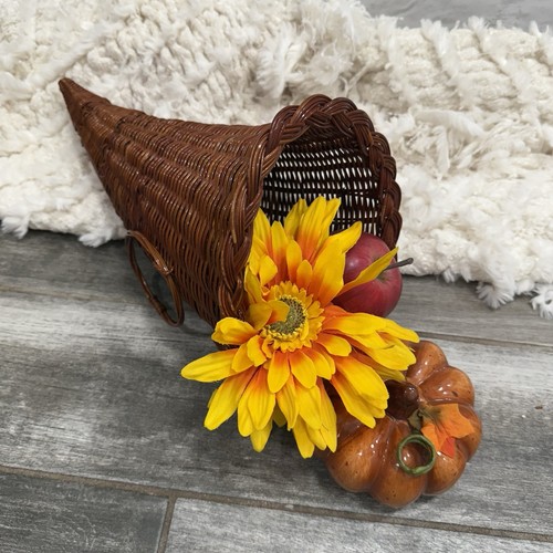 Cornucopia Horn of Plenty Basket Woven Wicker Fall Thanksgiving ...