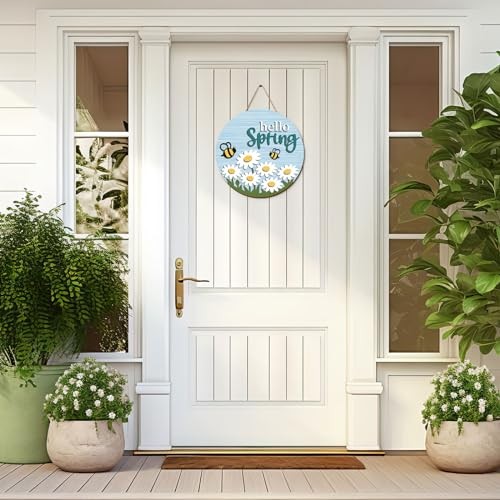 Hello Spring Wooden Hanging Sign Daisy Flower Bee Front Door Sign ...
