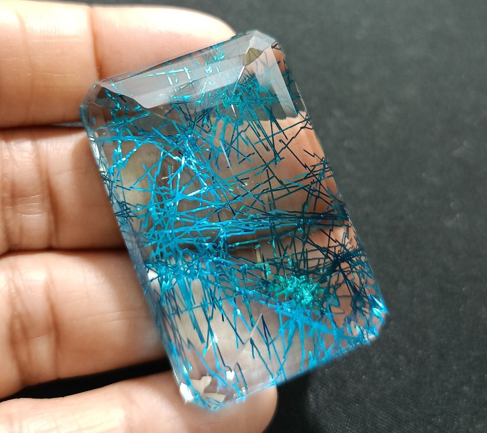 EGL Certified 165.35 Ct EMERALD Cut Natural Blue Rutilated Quartz Loose ...