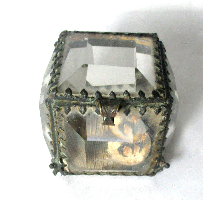 PALAIS ROYAL, CUT GLASS square BOX & STERLING THIMBLE, c1800 Original ...