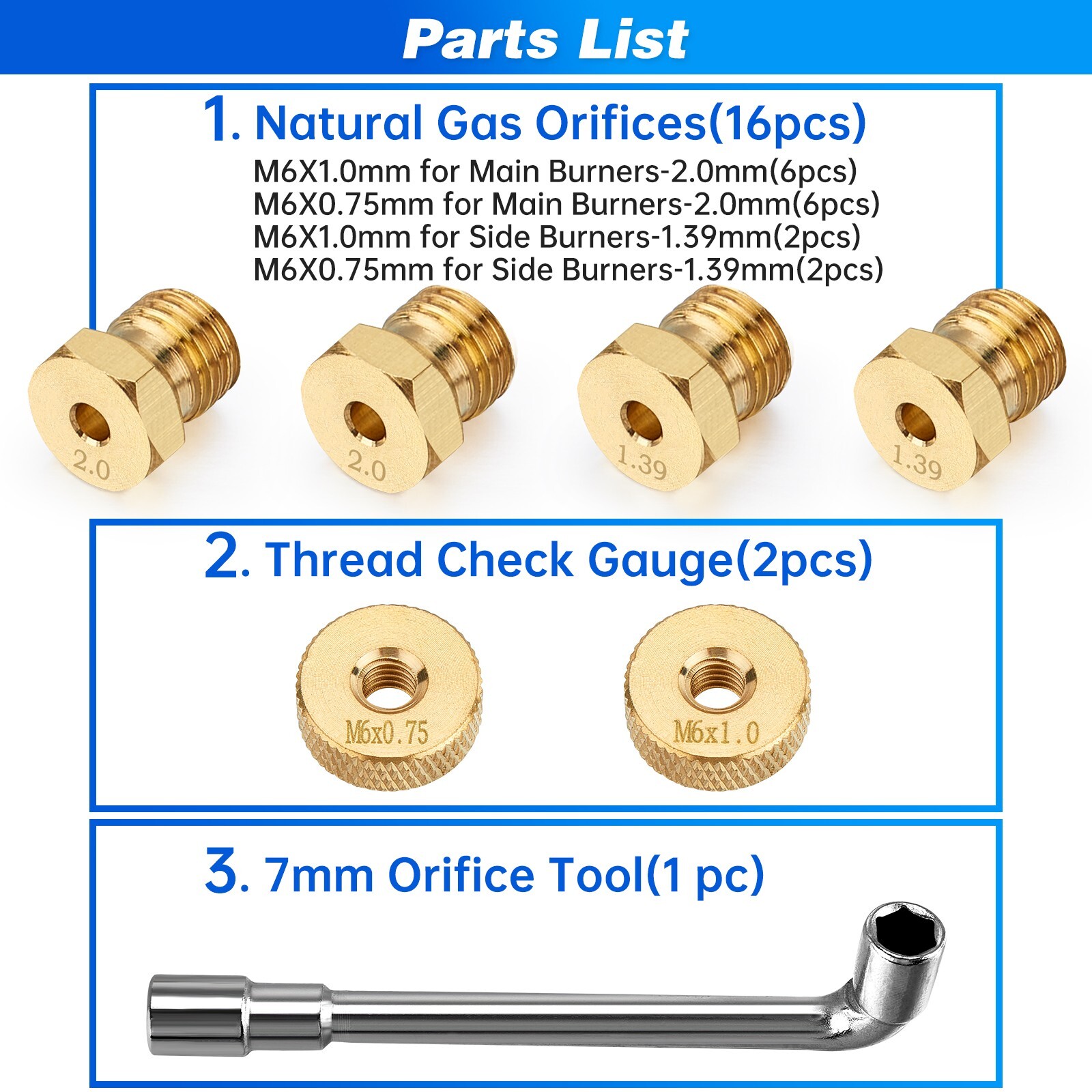 Natural Gas Orifices Nozzle Conversion Kit DIY Burner Parts Brass Jet ...