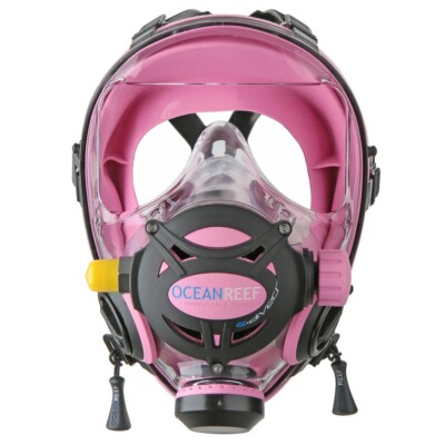 Ocean Reef Neptune G-Diver Full Face Mask-Pink M/L w/ Space Extender ...