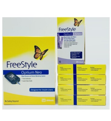Abbott Freestyle Optium Neo Meter + 50 Ketone Test Strip (10 Strips per ...