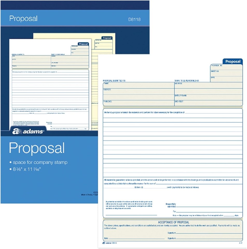 Adams Proposal Book, 2-Part with Carbon, 8.38 x 11.44 Inches, White, 50 ...
