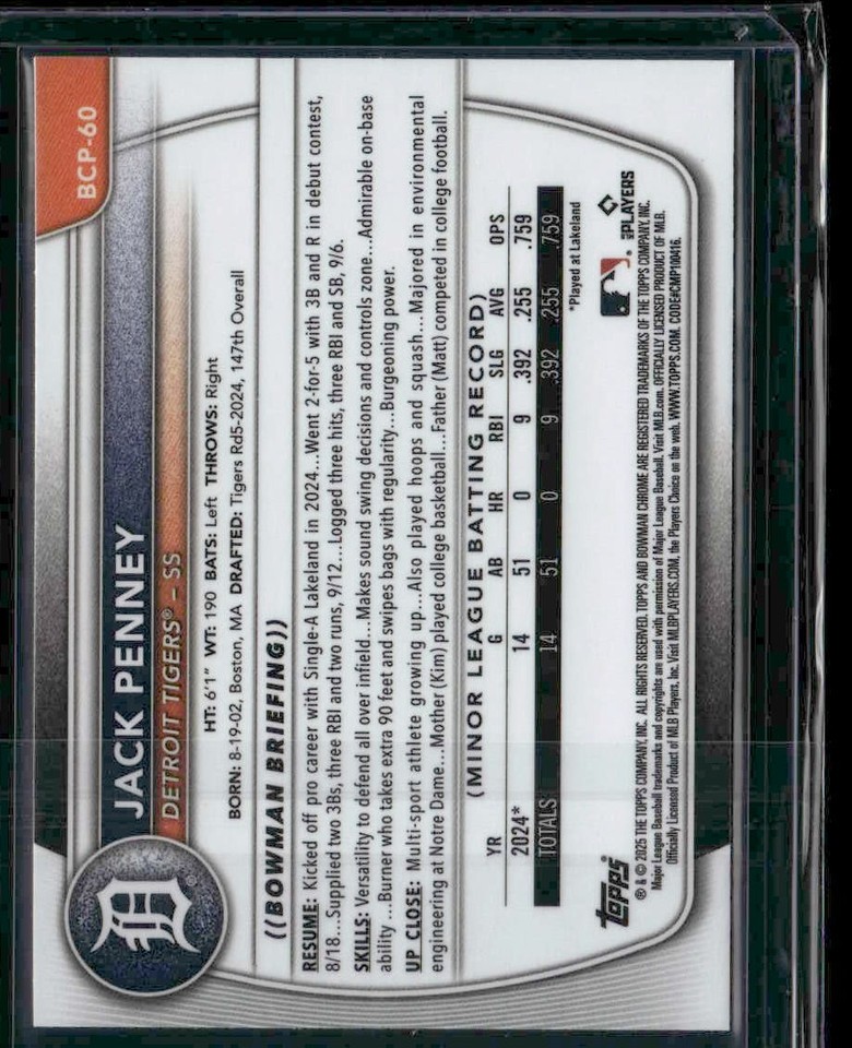 2025 Bowman #BCP-60 Jack Penney Chrome Prospects | eBay