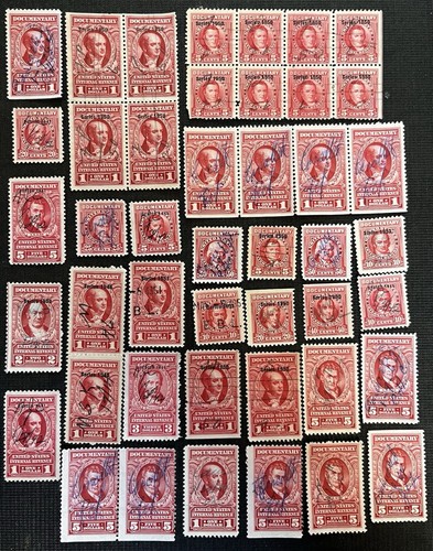 USA - Lot Of 44 Red Revenue Stamps - Various Date And No Dates - Some ...