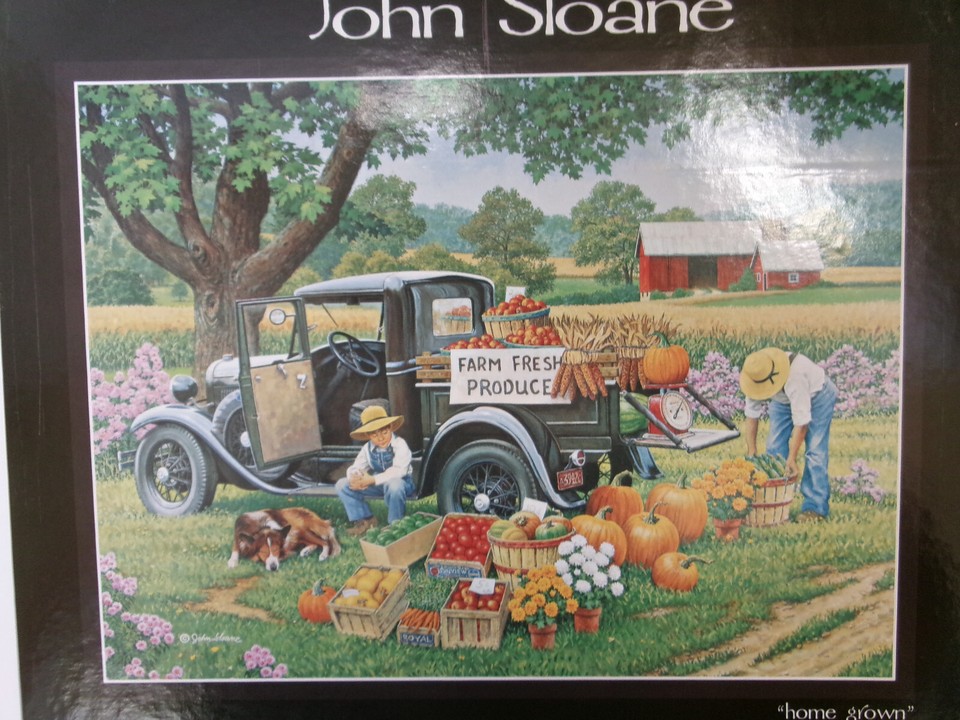 VTG John Sloane Home Grown Puzzle 750 Piece Fall Farm Country Dog Made ...