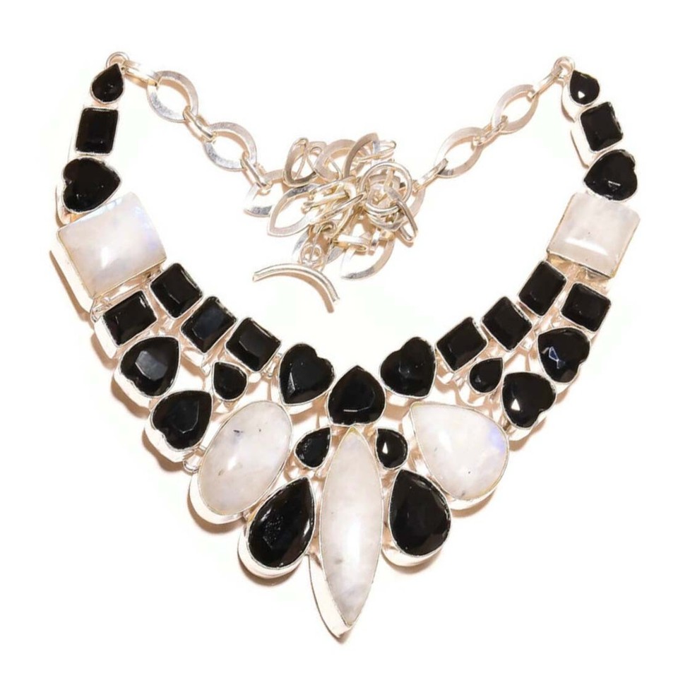 Cabochon Blue Fire Moonstone, Black Onyx Mix Shape Gemstone Handmade ...