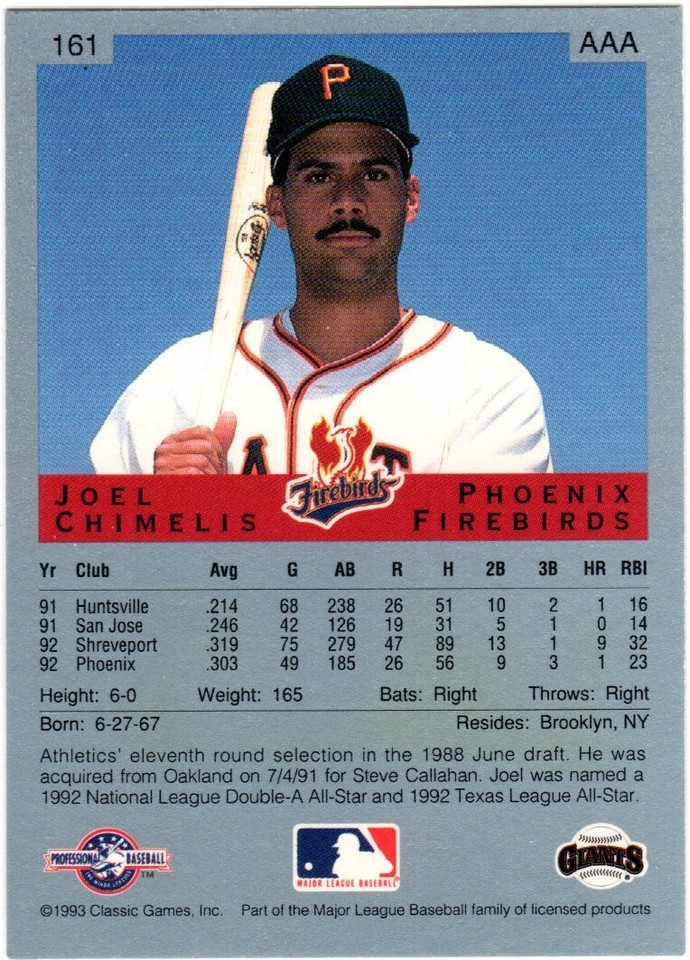 Joel Chimelis Autograph 1993 Classic Best Auto Card GIANTS FIREBIRDS | eBay