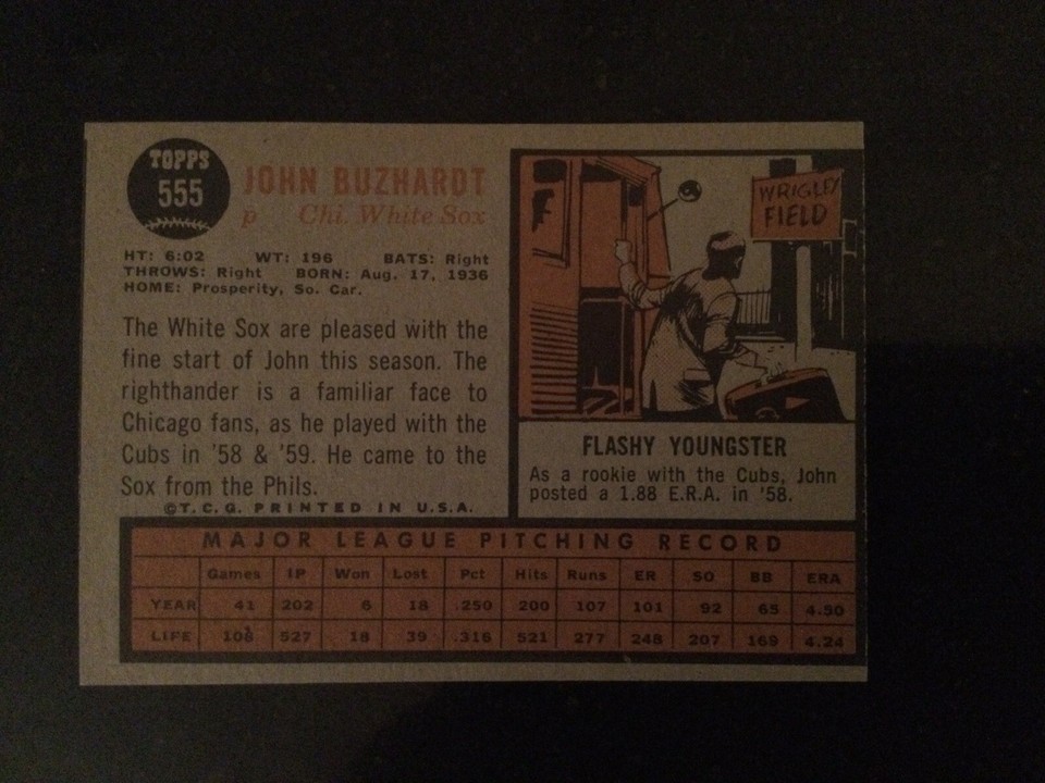 1962 Topps Baseball #555-John Buzhardt | eBay