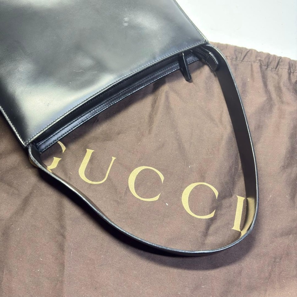 GUCCI G Logo Square Handbag Black Leather Crossbody Repaired Authentic ...