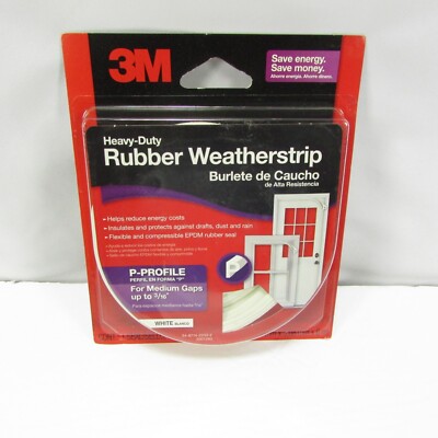 3M Heavy-Duty Rubber P Profile Weatherstrip 0.35" x 19.7' White RWS ...