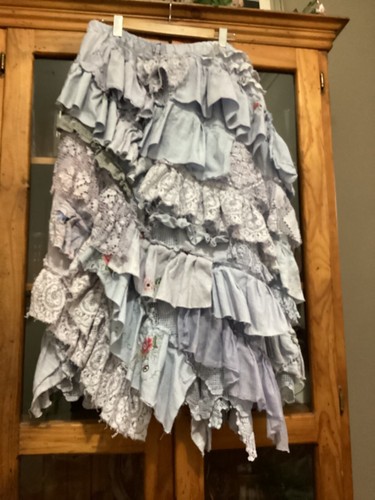 PALE BLUE MAGNOLIA ROSE RUFFLED LAYERED TATTERED COTTON SKIRT | eBay