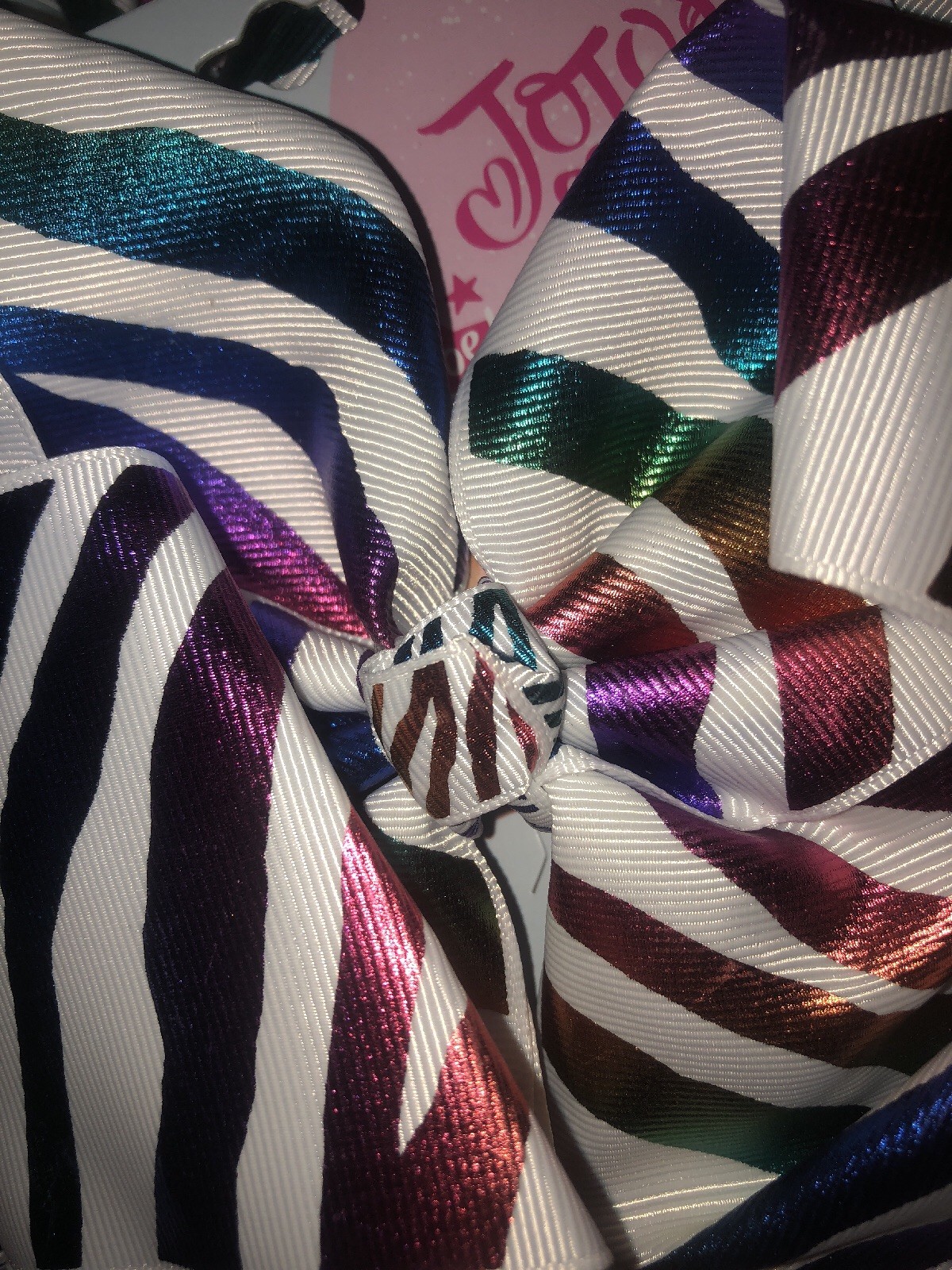New JoJo Siwa Large Signature Metallic Rainbow Zebra White Cheer Bow ...
