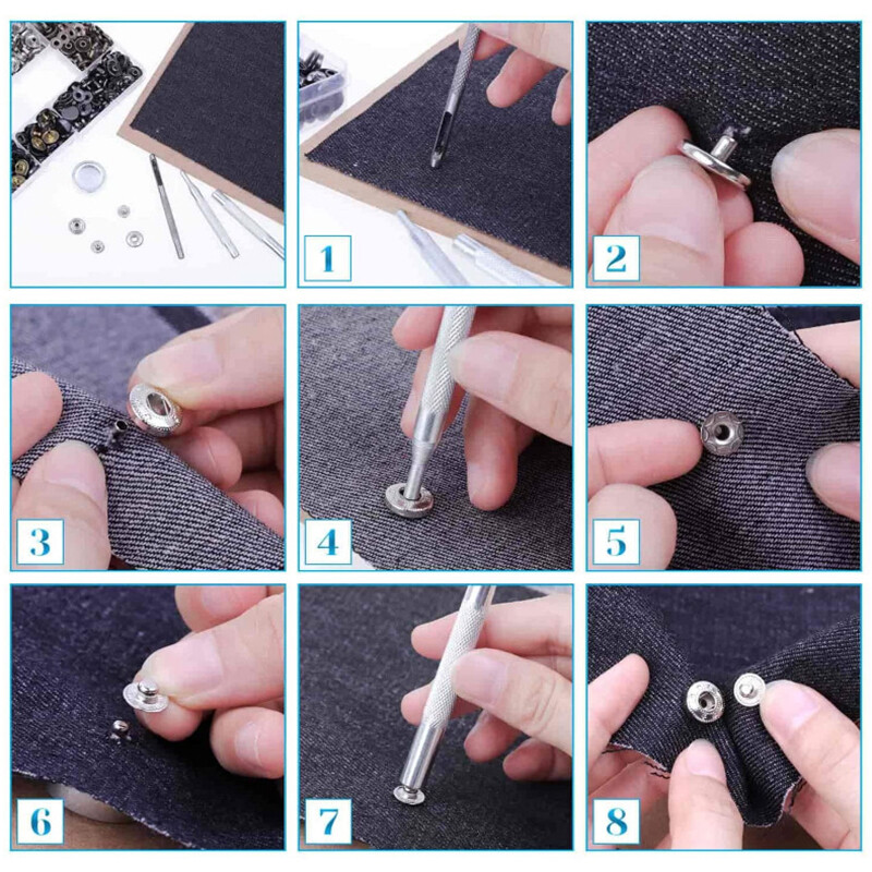 Heavy Duty Snap Fasteners Press Studs Kit Set Poppers Leather Button ...