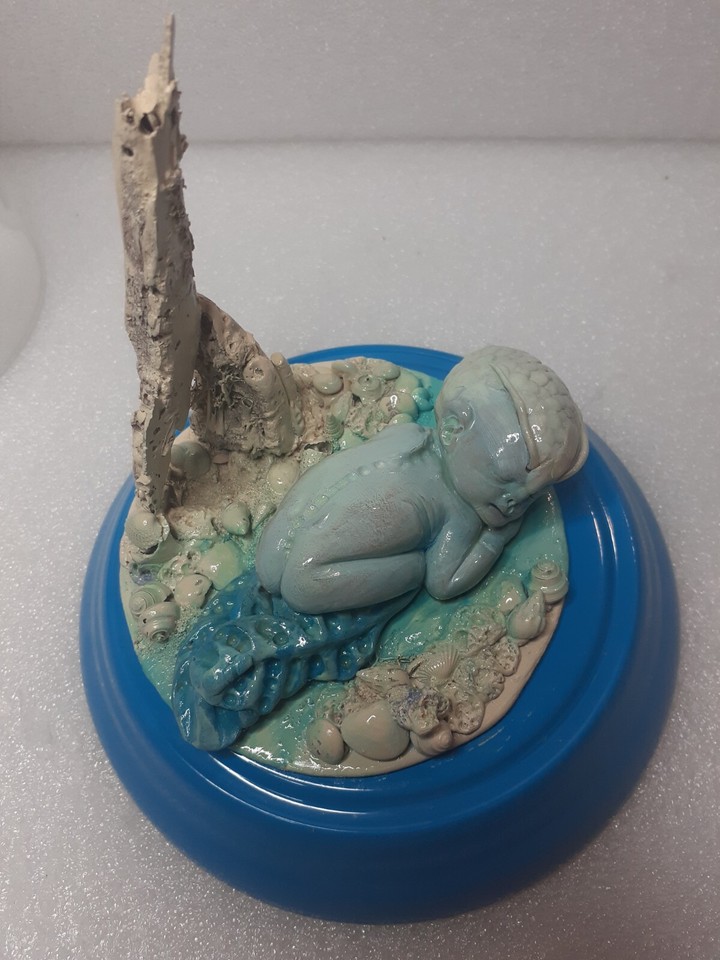 OOAK BLUE Glass Dome ART Baby Mermaid-Boy Handcrafted Polymer Clay | eBay