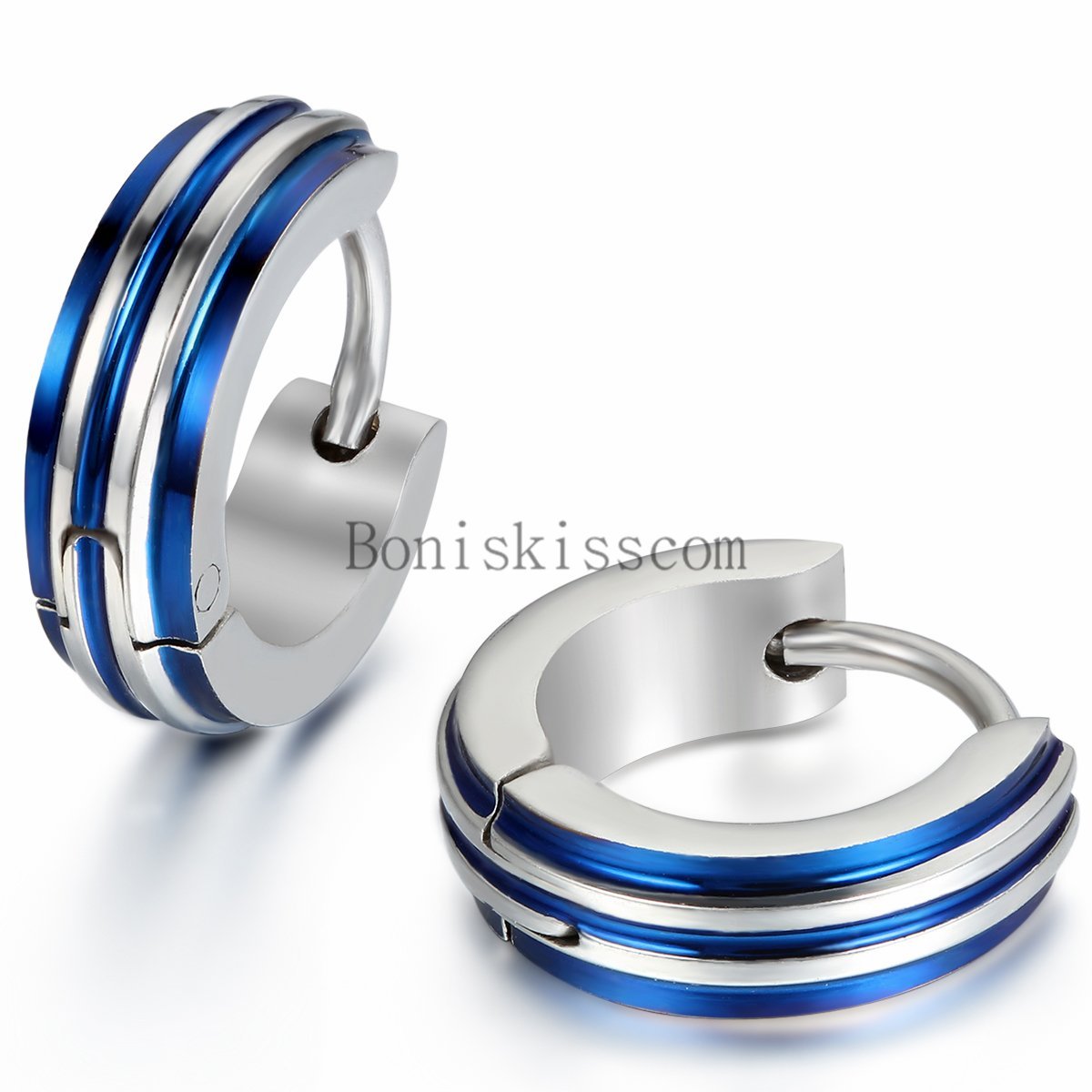 Charm 4mm Wide Stainless Steel Ear Plug Hinges Hoop Earrings Striped ...