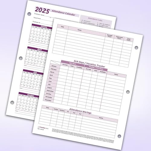 2025 Work Tracker Attendance Calendar Cards- 8 ½ X 11 Cardstock/Pack of ...