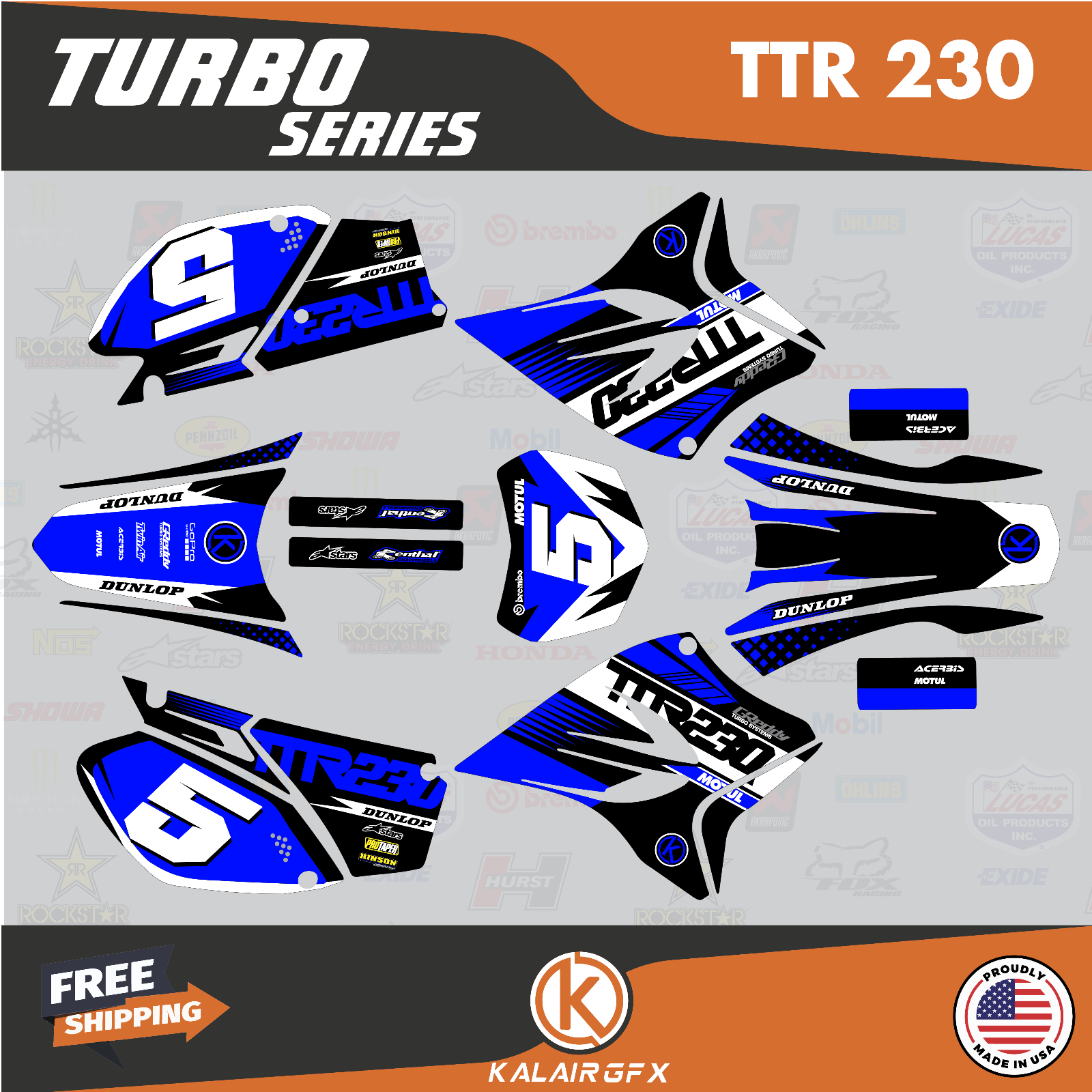 Graphics Kit for Yamaha TTR230 (2005-2023) TTR 230 Turbo Series - Blue ...