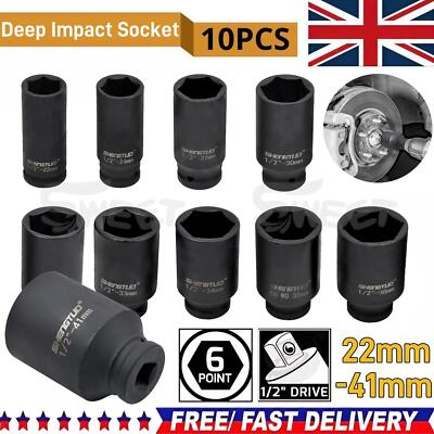 10pcs DEEP IMPACT Socket Set 1/2" Inch Drive Long Reach Impact Sockets ...