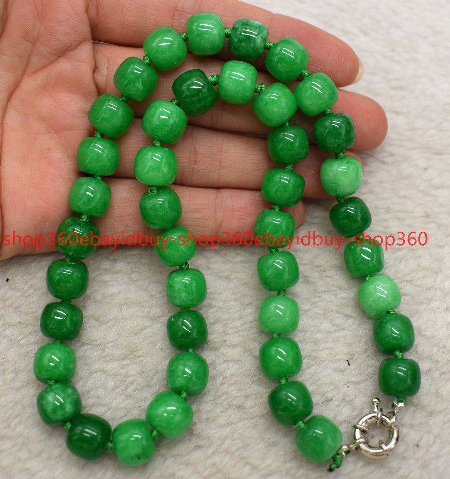 Natural Green Jade Jadeite Tube Barrel Column Gemstone Beads Necklace ...