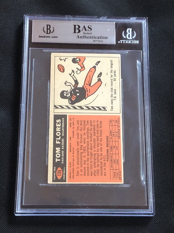 HOF TOM FLORES 1965 TOPPS SIGNED AUTOGRAPHED CARD BECKETT BAS AUTHENTIC ...