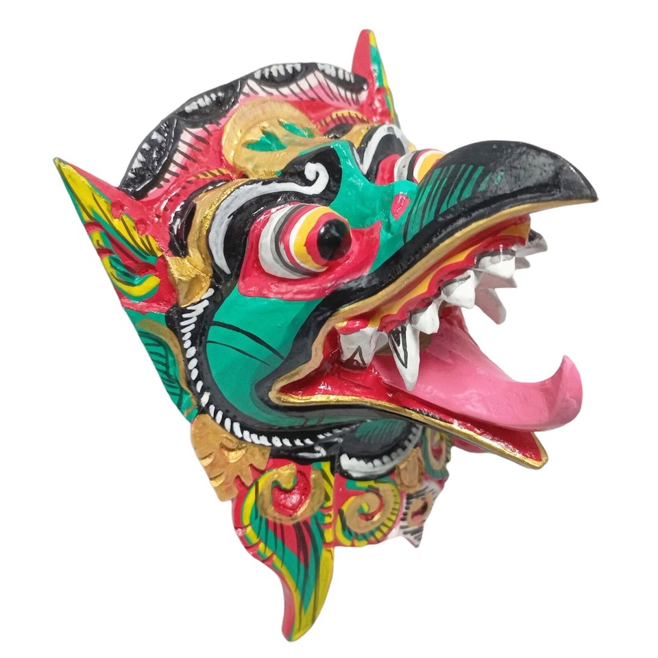 Green Garuda Wood Mask Hand Carving Indonesian Balinese Wall Art Decor ...