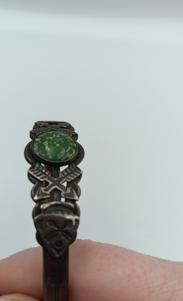 Fred Harvey Era Sterling Silver Navajo Green Turquoise Arrows Cuff ...