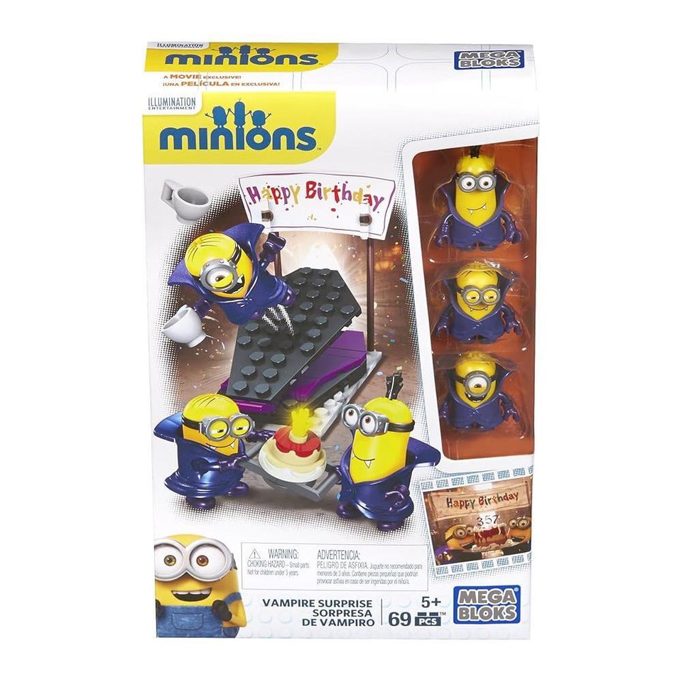 Mega Blocks Minions Toy Set Vampire Birthday Surprise Block Building ...