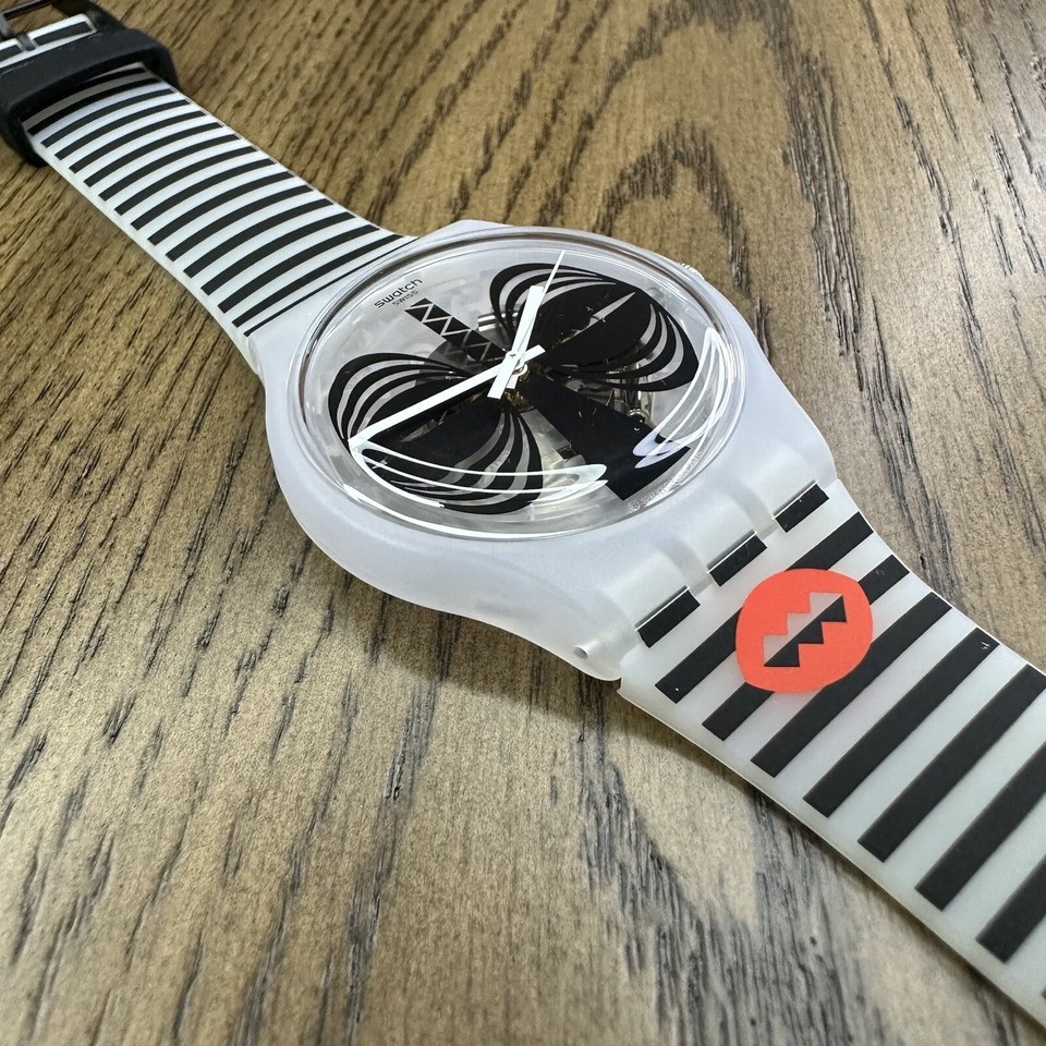 NEW LIMITED Swatch MASKARA Skeleton Clear Dial Silicone Stripes Watch ...