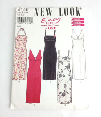 New Look 6146 Empire Slip Halter Dress Sewing Pattern Uncut Easy Five ...