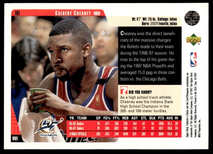 1997-98 Collector's Choice Calbert Cheaney Washington Wizards #151 | eBay