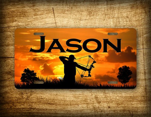 Custom Any Text Bow Hunting License Plate Deer Hunter and Sunset Auto ...