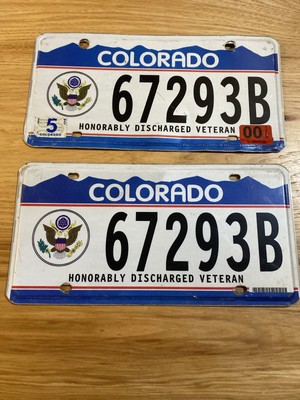 Colorado License Plate Set Honorably Discharged Veteran Matching | eBay