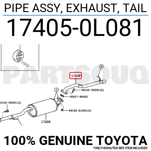 174050L081 Genuine Toyota PIPE ASSY, EXHAUST, TAIL 17405-0L081 | eBay