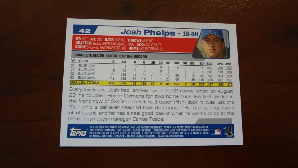 2004 TOPPS # 42 JOSH PHELPS BASEBALL CARD | eBay