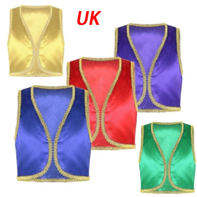 UK Kids Boys Arabian Prince Vests Waistcoat Open Front Golden Trimming ...