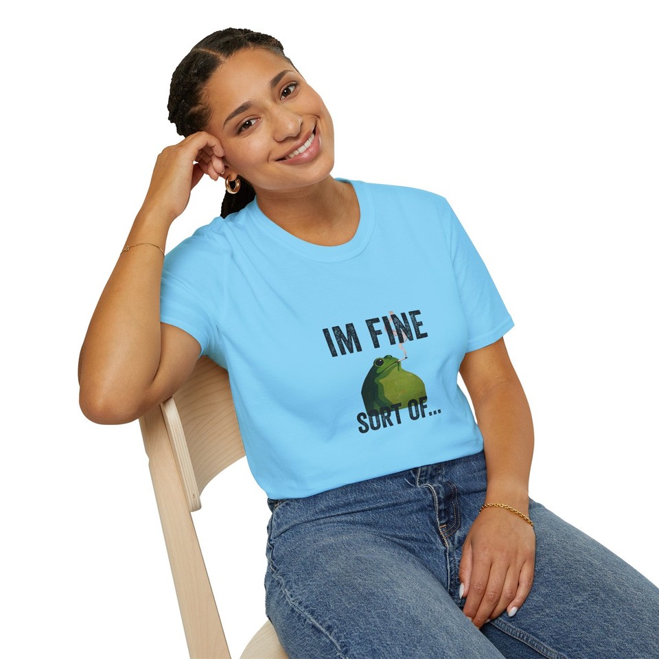 I'm Fine Frog T-Shirt, Women Cut, Sad Frog Illustration, Humorous Quote ...