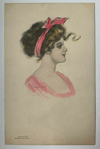 1910 Postcard Lady in Pink headband dress artist Marion Reed (MA ...