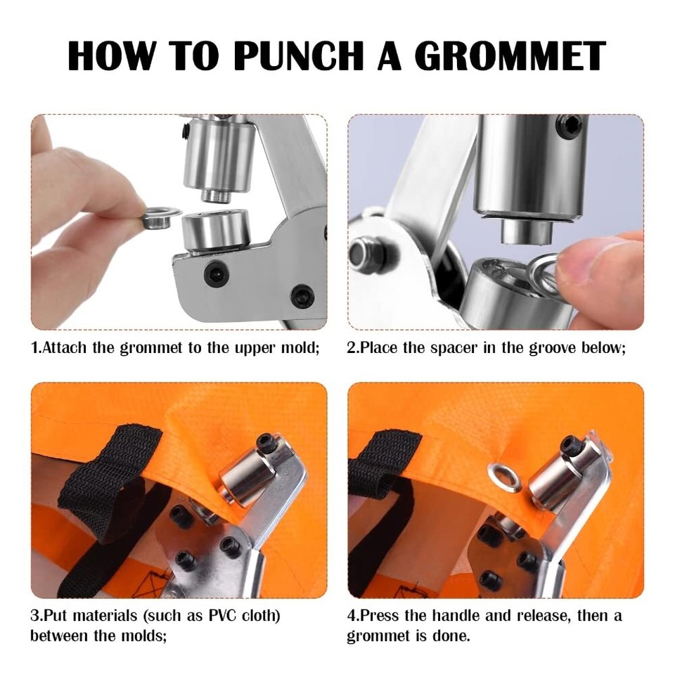 Grommet Tool Kit Handheld Hole Punch Pliers Portable Grommet Hand Press ...