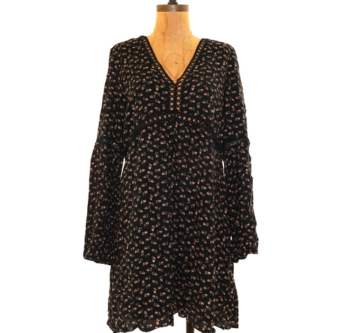 Wayf Nordstrom Shift Dress M Long Sleeve Ladder Detail Black Casual NEW ...