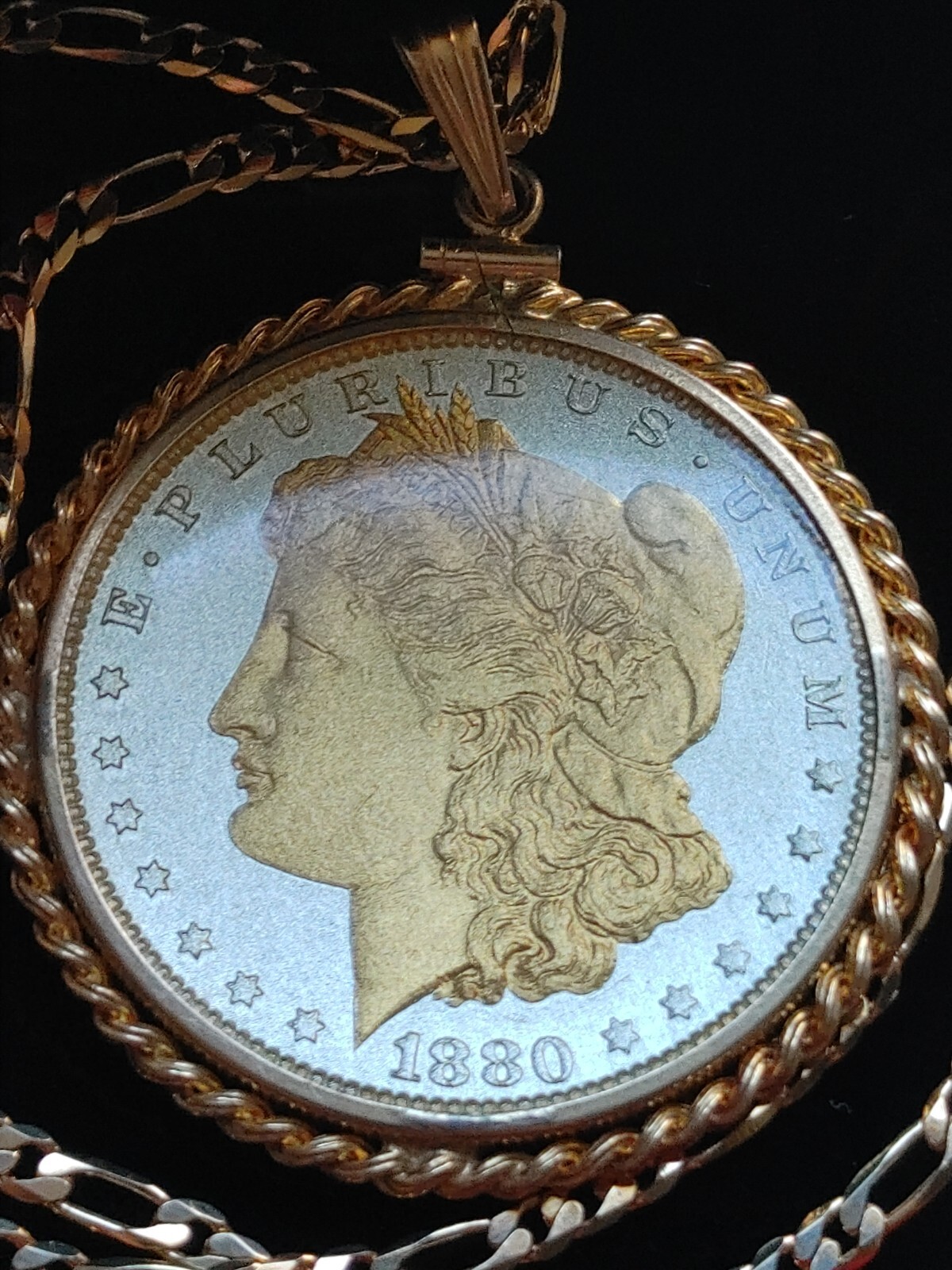 1880 Gilded Morgan Silver Dollar Pendant & 24" 18kgf Gild chain W COA ...