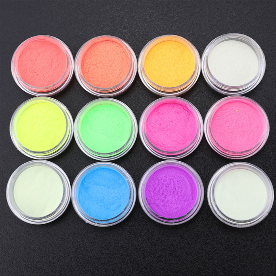 12 Colors Acrylic Luminous Fluorescent Powder Glow In the Dark Nail Art ...