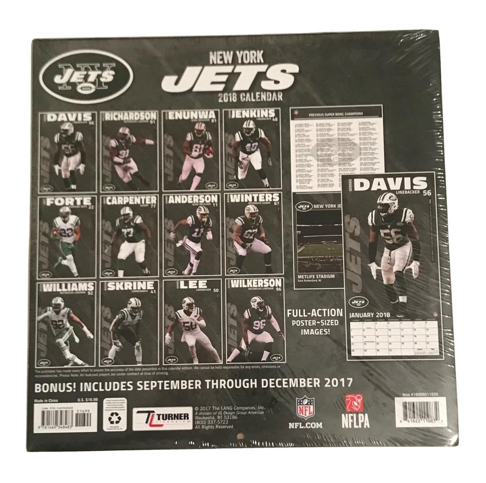 2018 NFL New York Jets Wall Calendar Brand New 12" x 12" | eBay