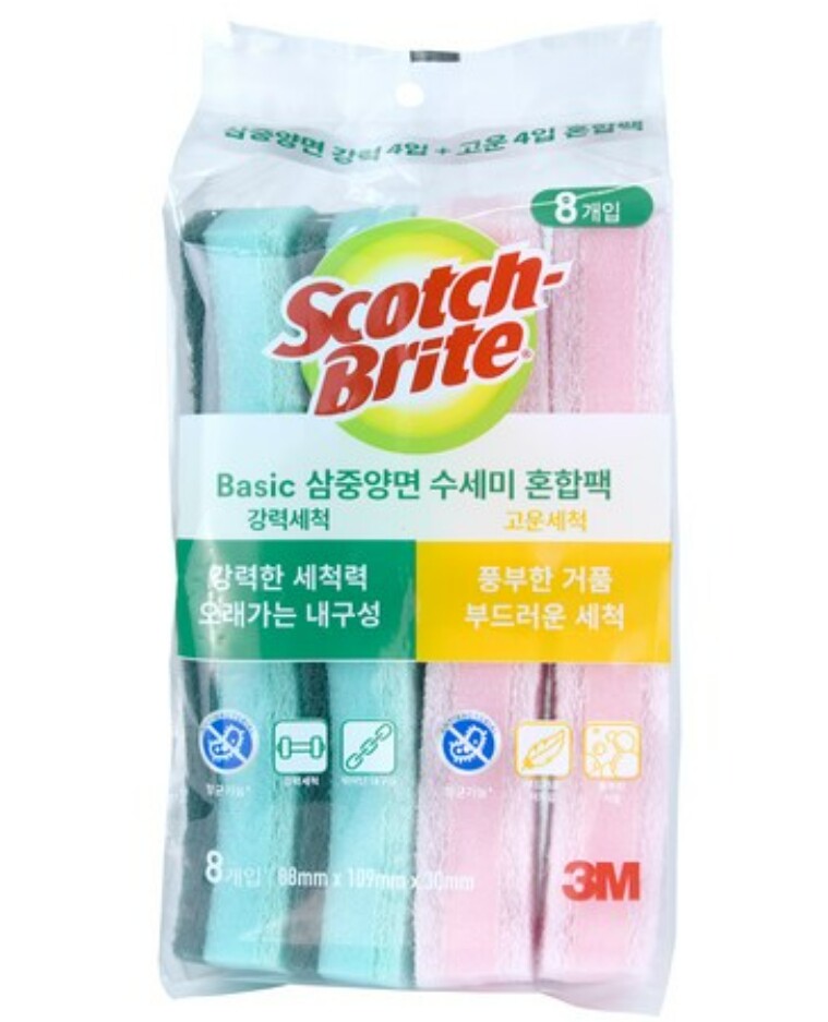 8ea 3M Scotch Brite Basic 3 Layers Double Sided Scrub Sponge 2 Type ...