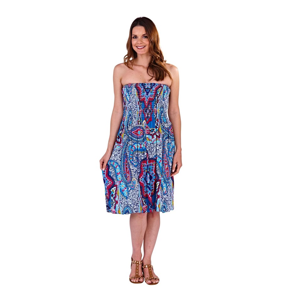 Womens Ladies Summer Beach 3 in 1 Bandeau Strapless Sun Dress Skirt ...